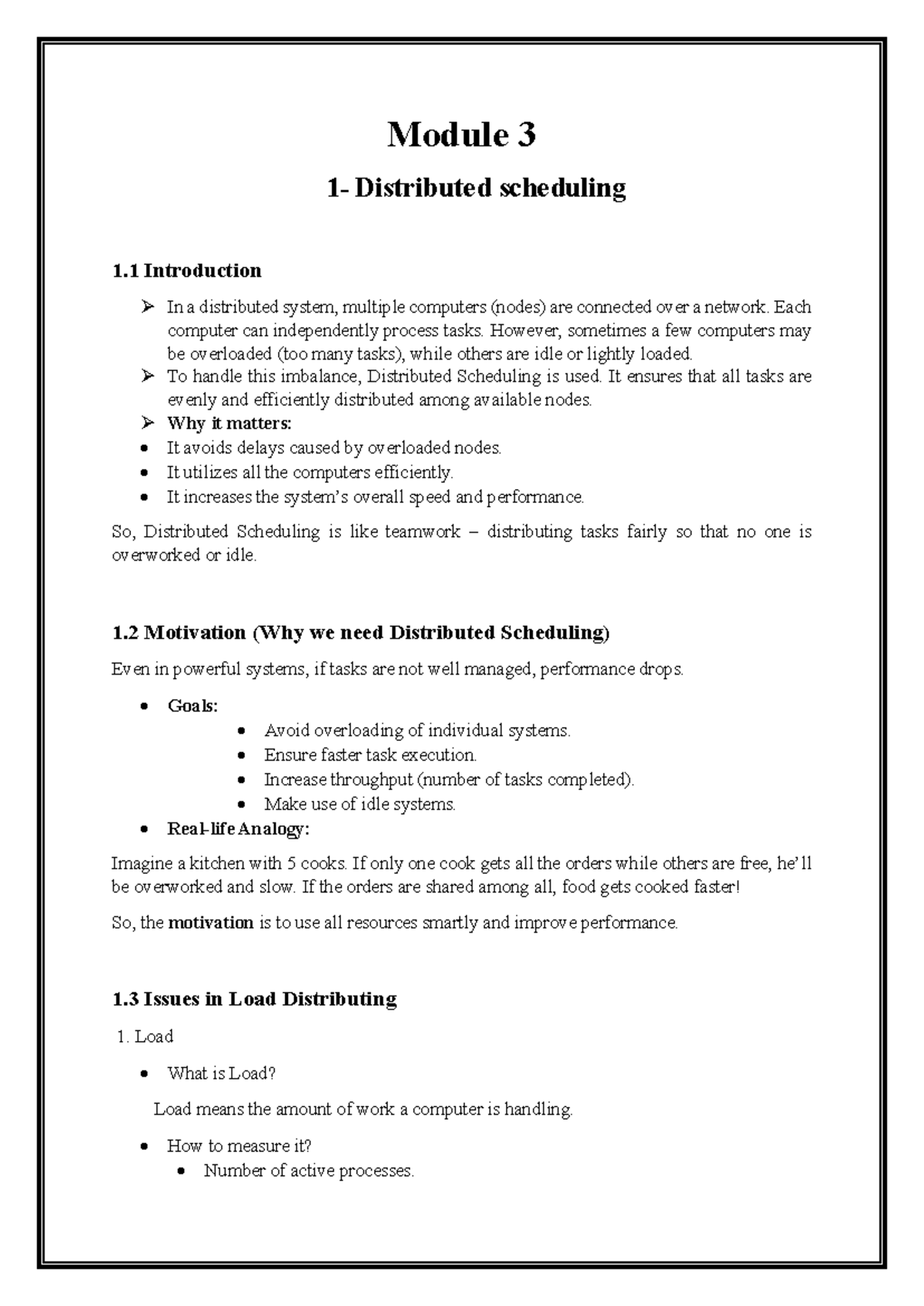 OS MOD 3 - Distributed Scheduling: Concepts and Algorithms - Studocu