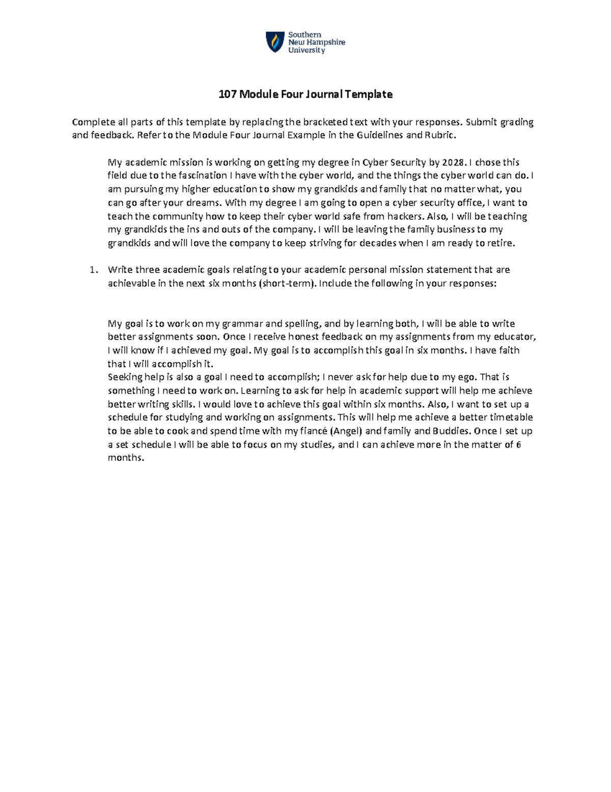 107 Module Four Journal: My Academic Mission Statement - Studocu