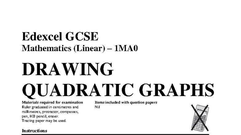 Edexcel GCSE Maths 1MA0: Drawing Quadratic Graphs Exam Guide - Studocu