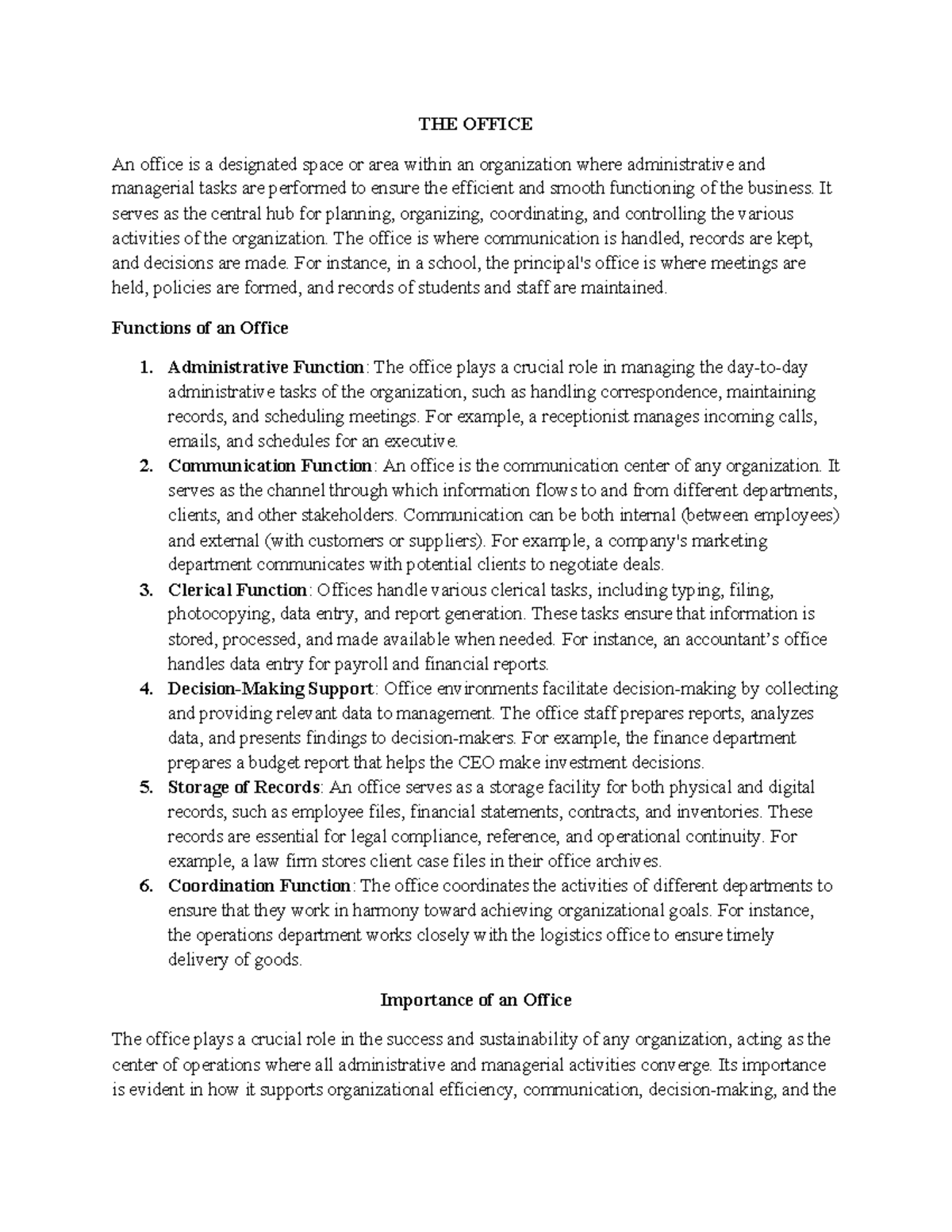 THE Office - Good lecture notes - THE OFFICE An office is a designated ...