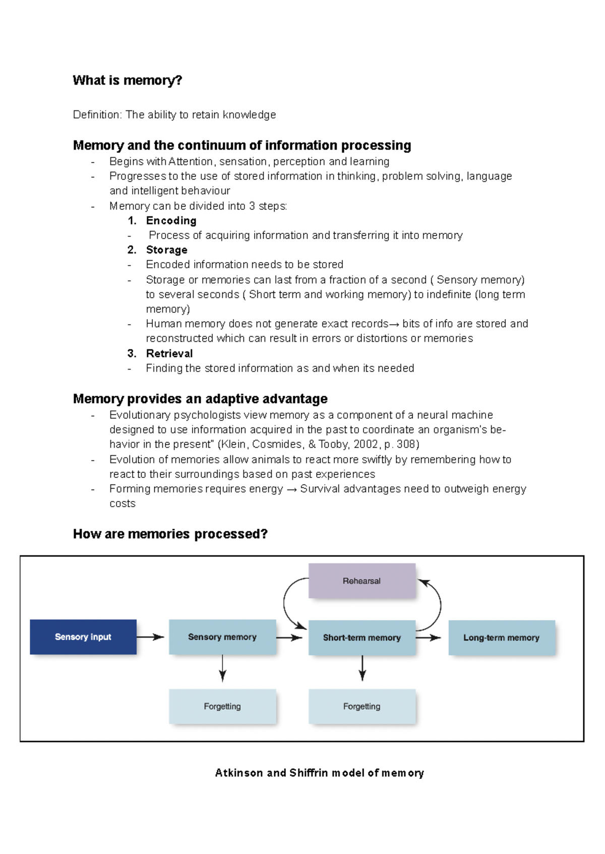 Chapter 9 Memory - What is memory? Definition: The ability to retain knowledge Memory and the ...