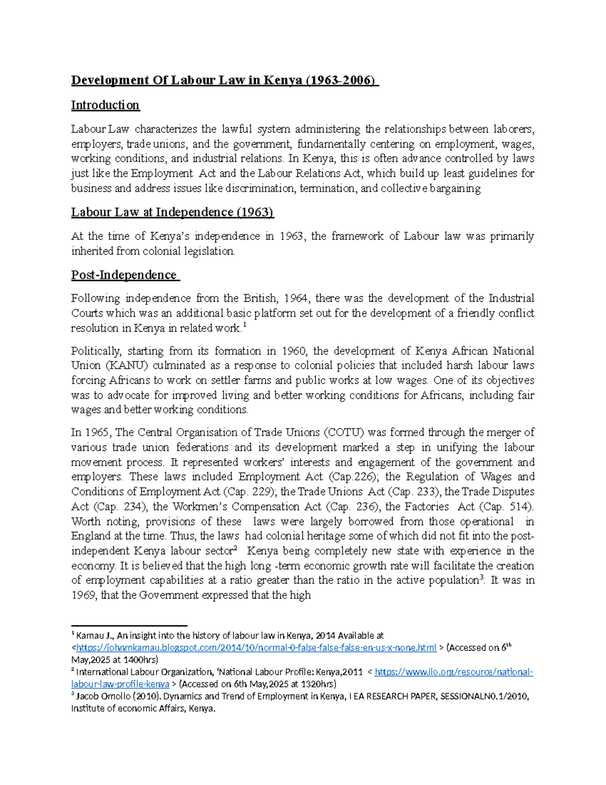 Development Of Labour Law in Kenya - In Kenya, this is often advance ...