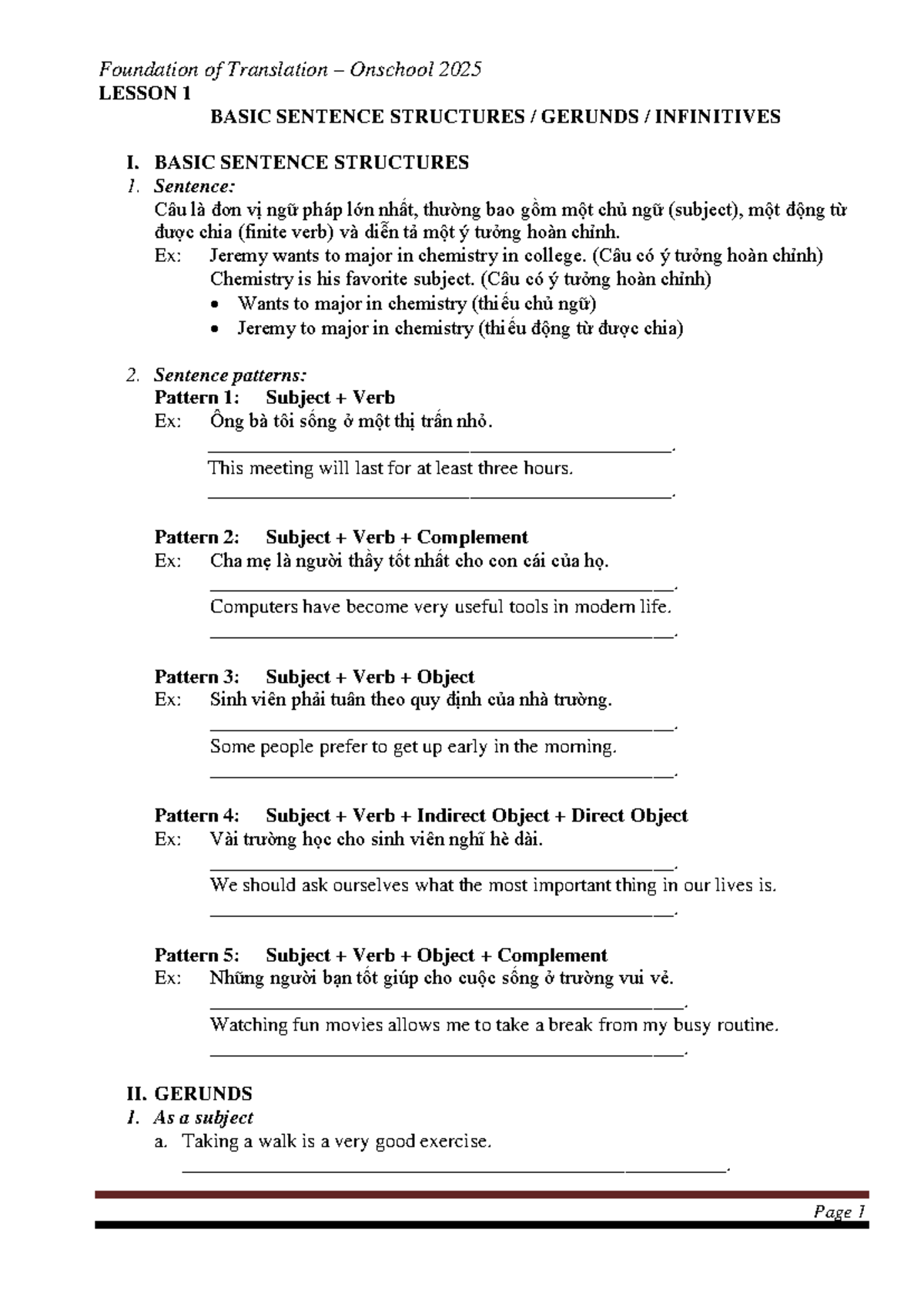 Foundation of Translation Onschool 2025: Lesson 1 - Basic Sentence ...