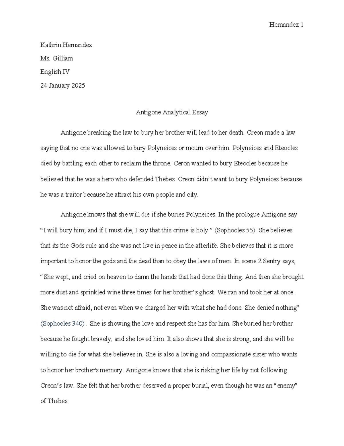 ENGL IV: Antigone Analytical Essay on Law vs. Morality - Studocu