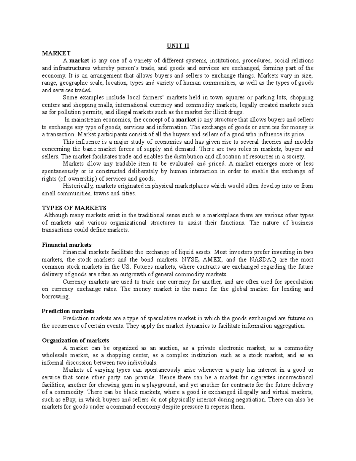 UNIT 3 - Lecture Notes For Reference. - MARKET STRUCTURE In economics ...