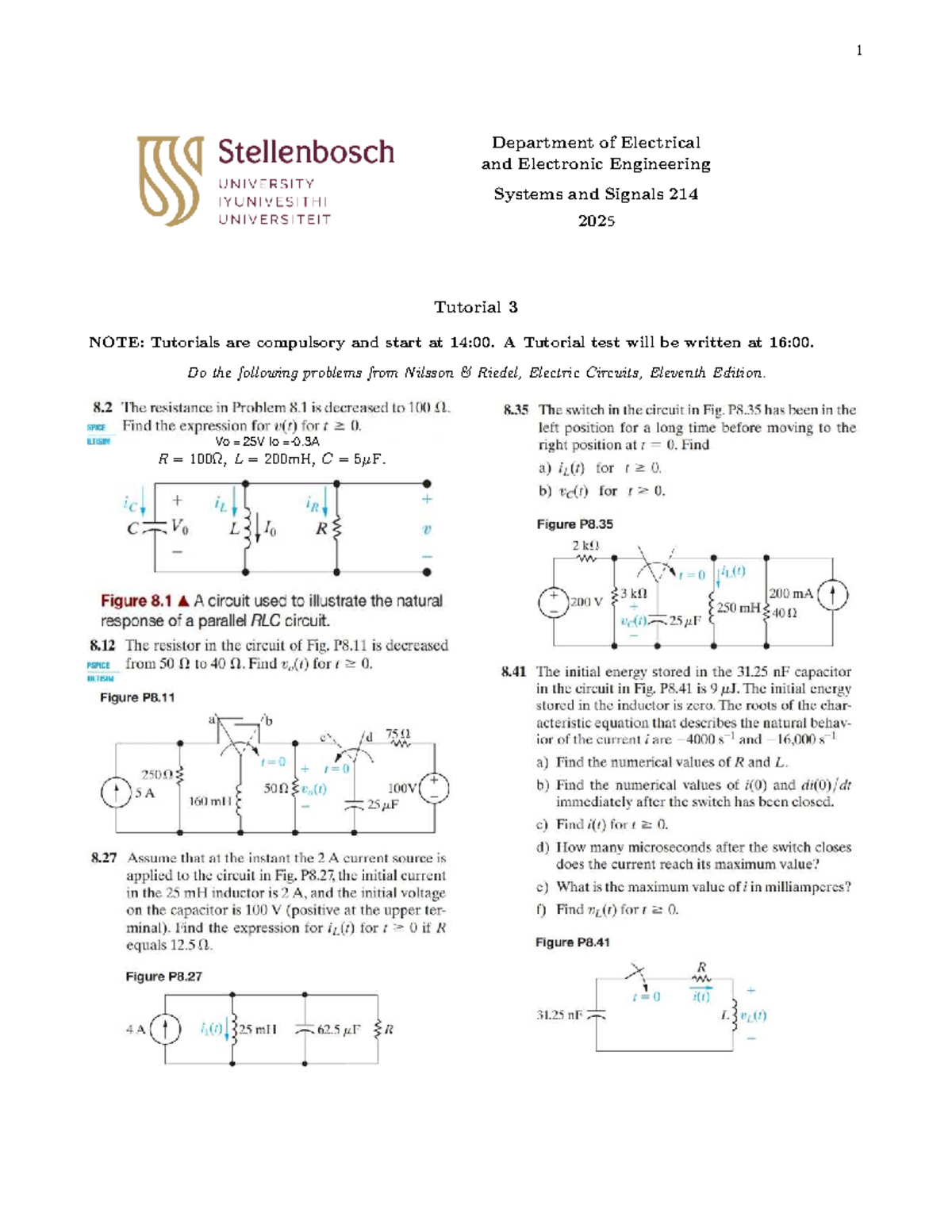 SS214 2025 Tutorial 3 - Tut 3 - 46779 - 1 Department of Electrical and ...