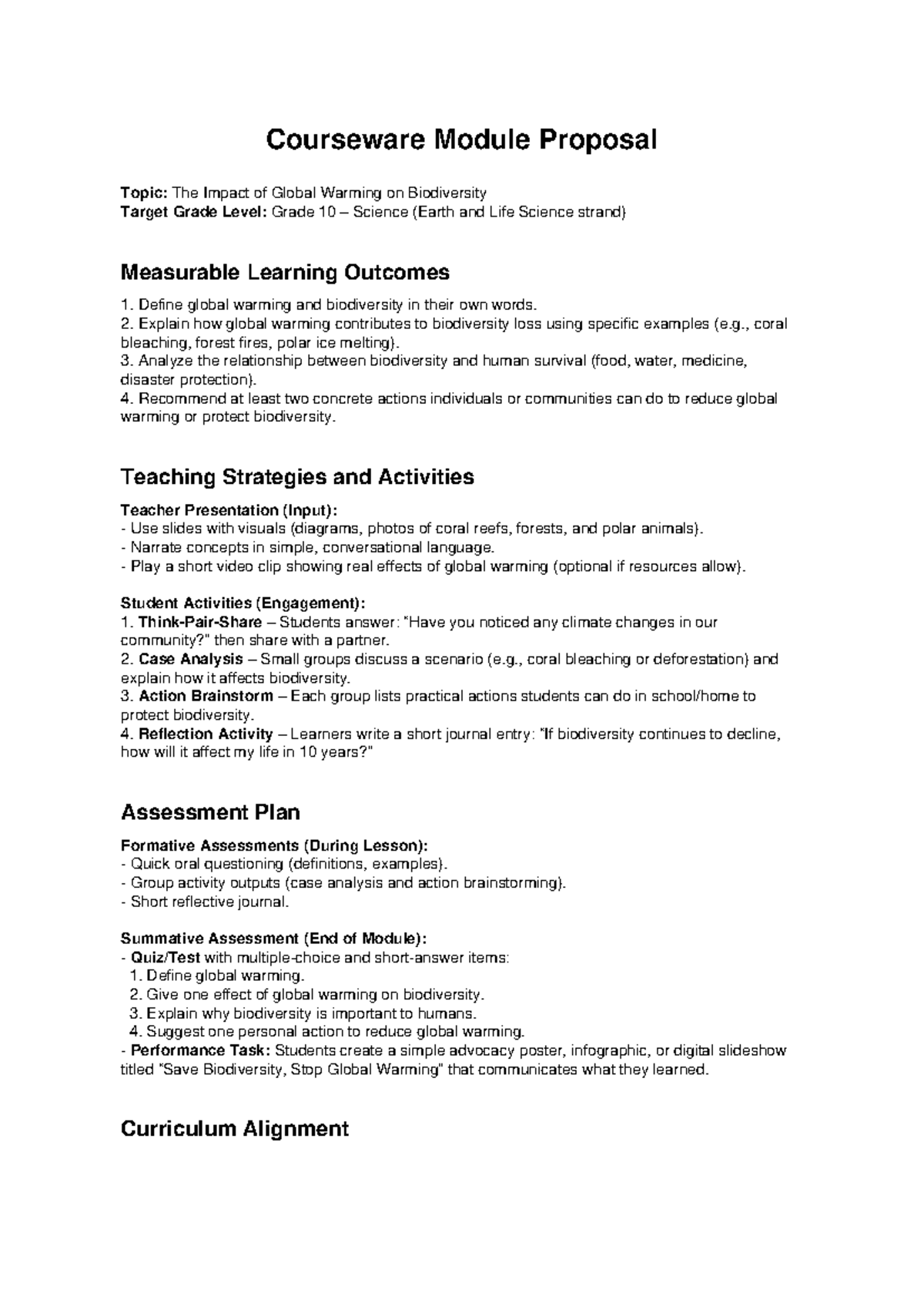 Grade 10 Science Courseware Module: Global Warming & Biodiversity ...