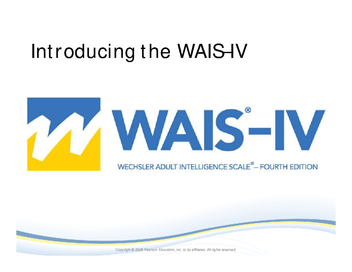 WAIS IV Overview: Test Structure and Revision Goals - Studocu