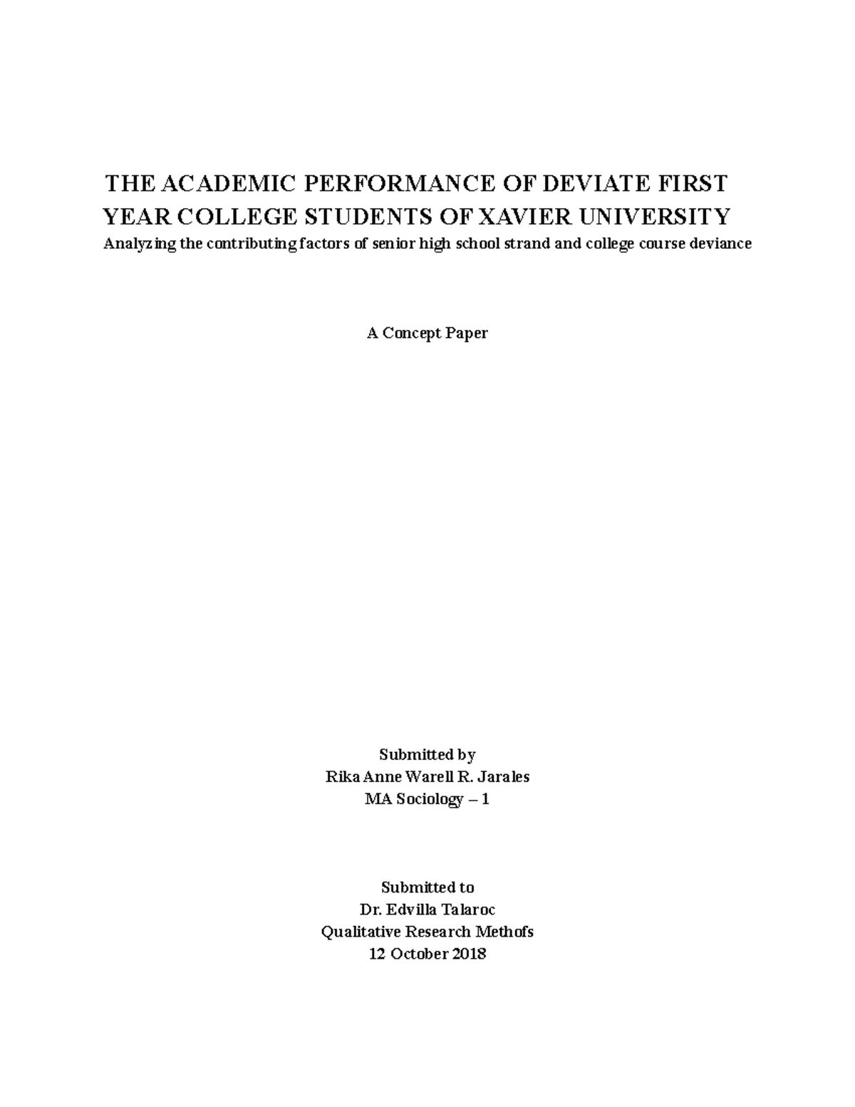 Sample- Research- Paper - THE ACADEMIC PERFORMANCE OF DEVIATE FIRST ...