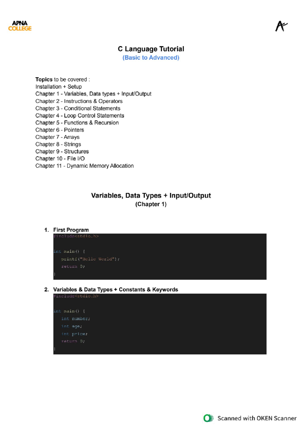 CSE Codes: Comprehensive C Language Tutorial (Basic to Advanced) - Studocu