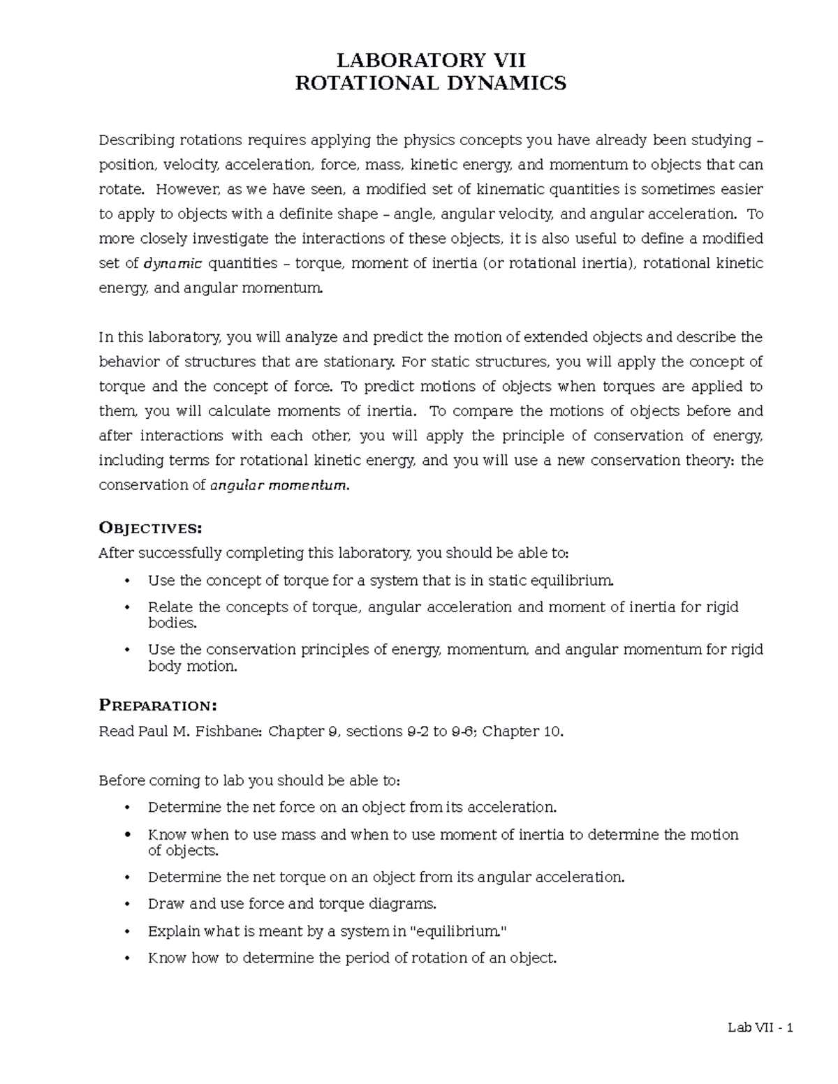 Laboratory VII: Exploring Rotational Dynamics and Moment of Inertia - Studocu