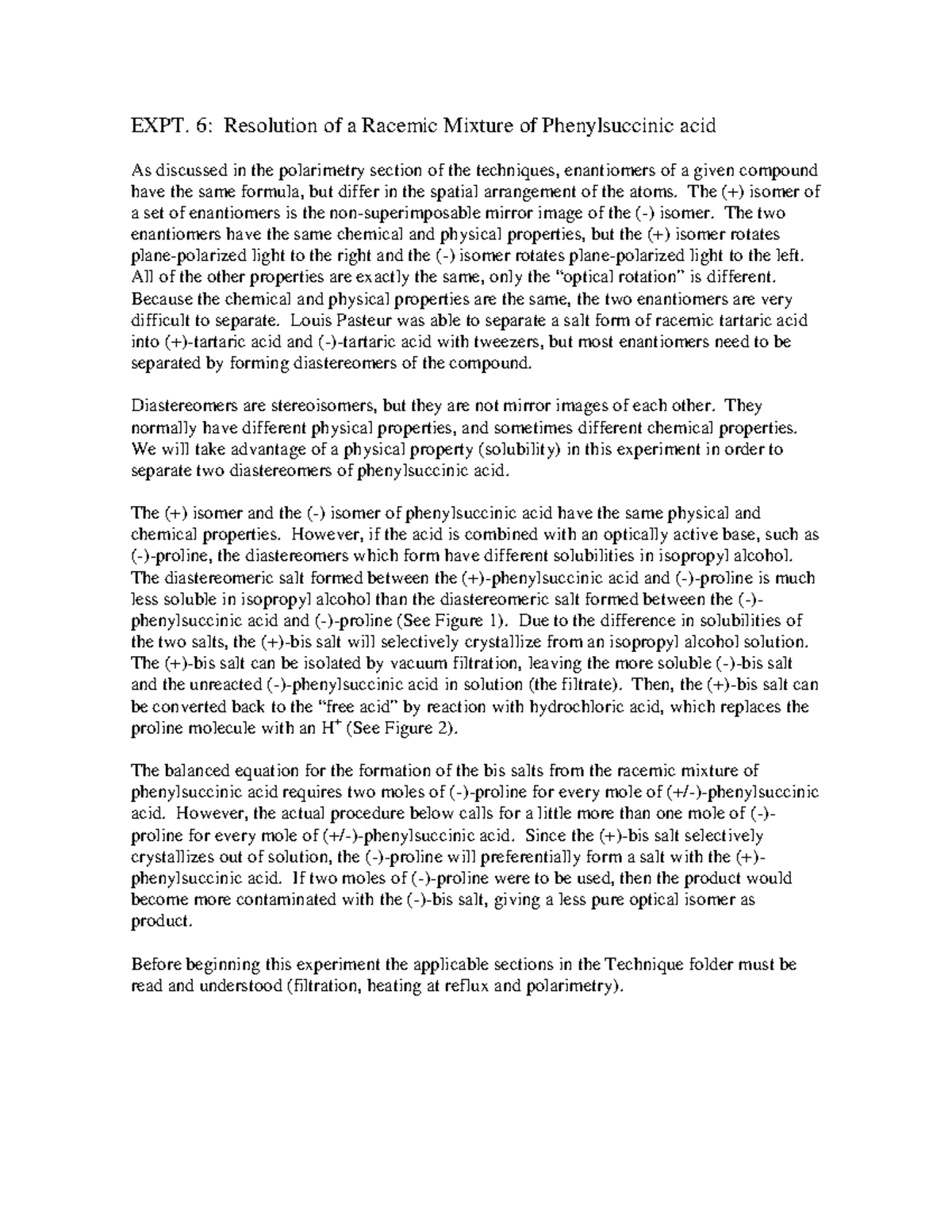 EXPT. 6: Resolution of Racemic Phenylsuccinic Acid Mixture - Studocu