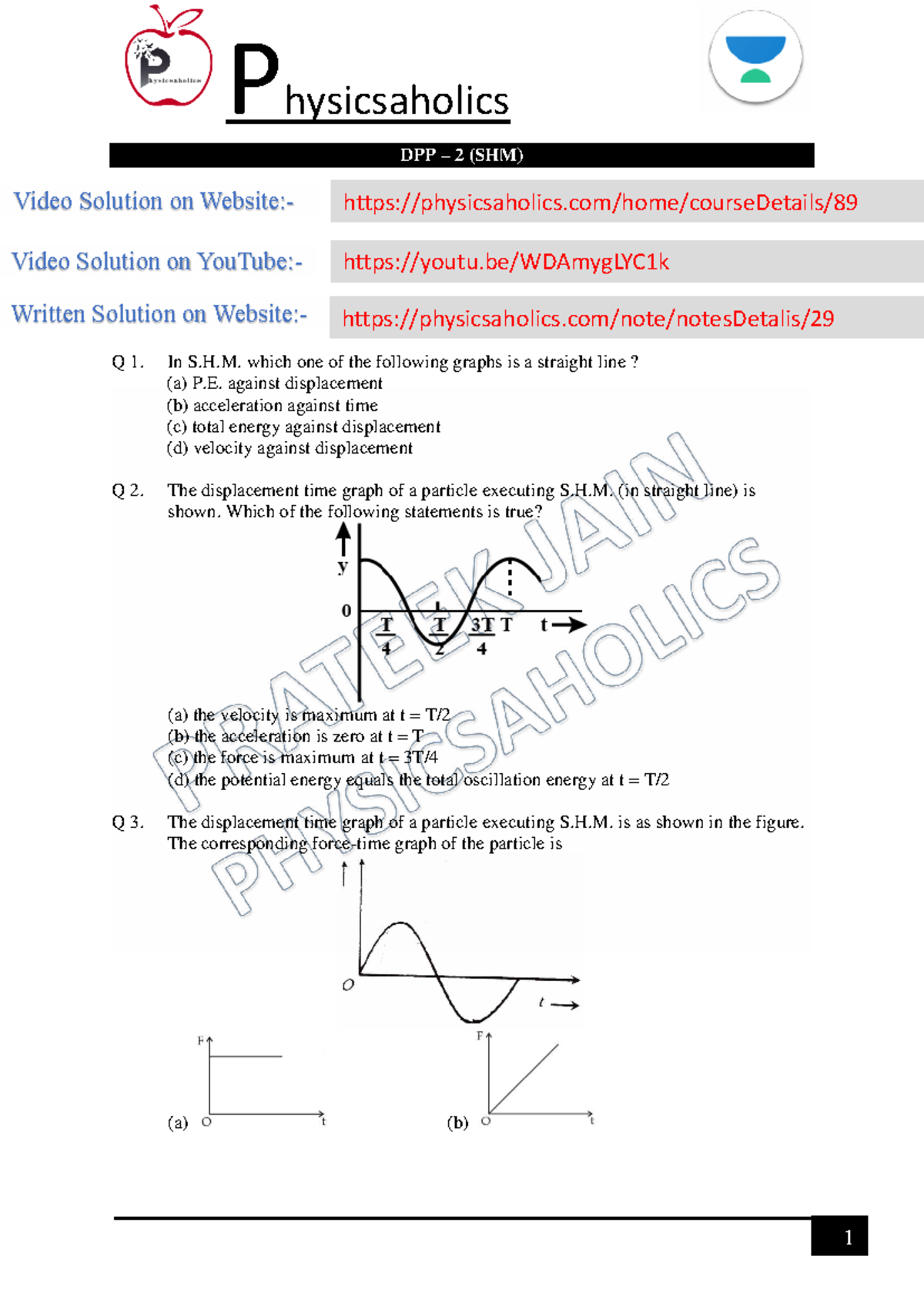 DPP-2 SHM: Phasor & Energy Analysis Video Solutions - Studocu