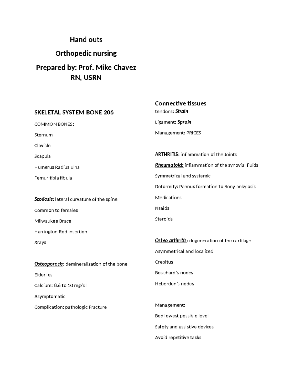 Ortho-MR: Key Handouts for Orthopedic Nursing Principles - Studocu