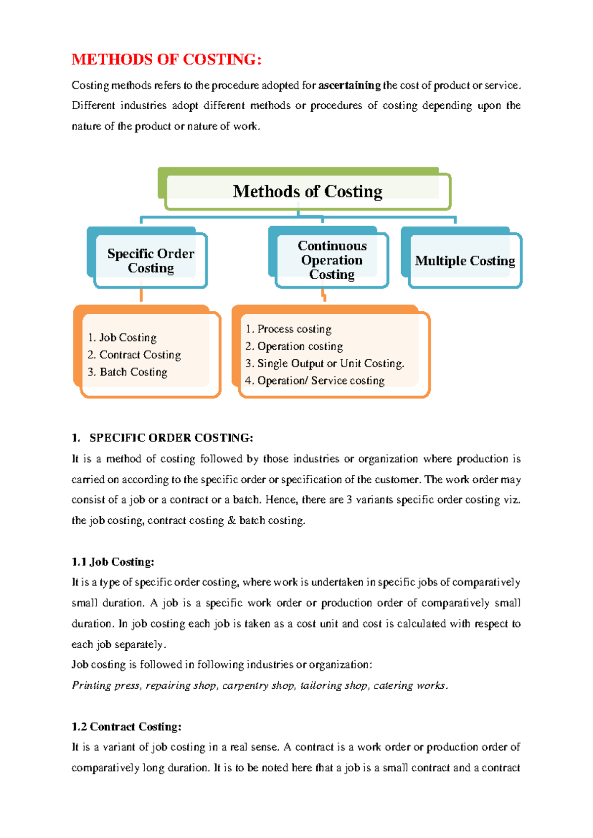 Advanced Management Accounting: Methods and Techniques of Costing - Studocu