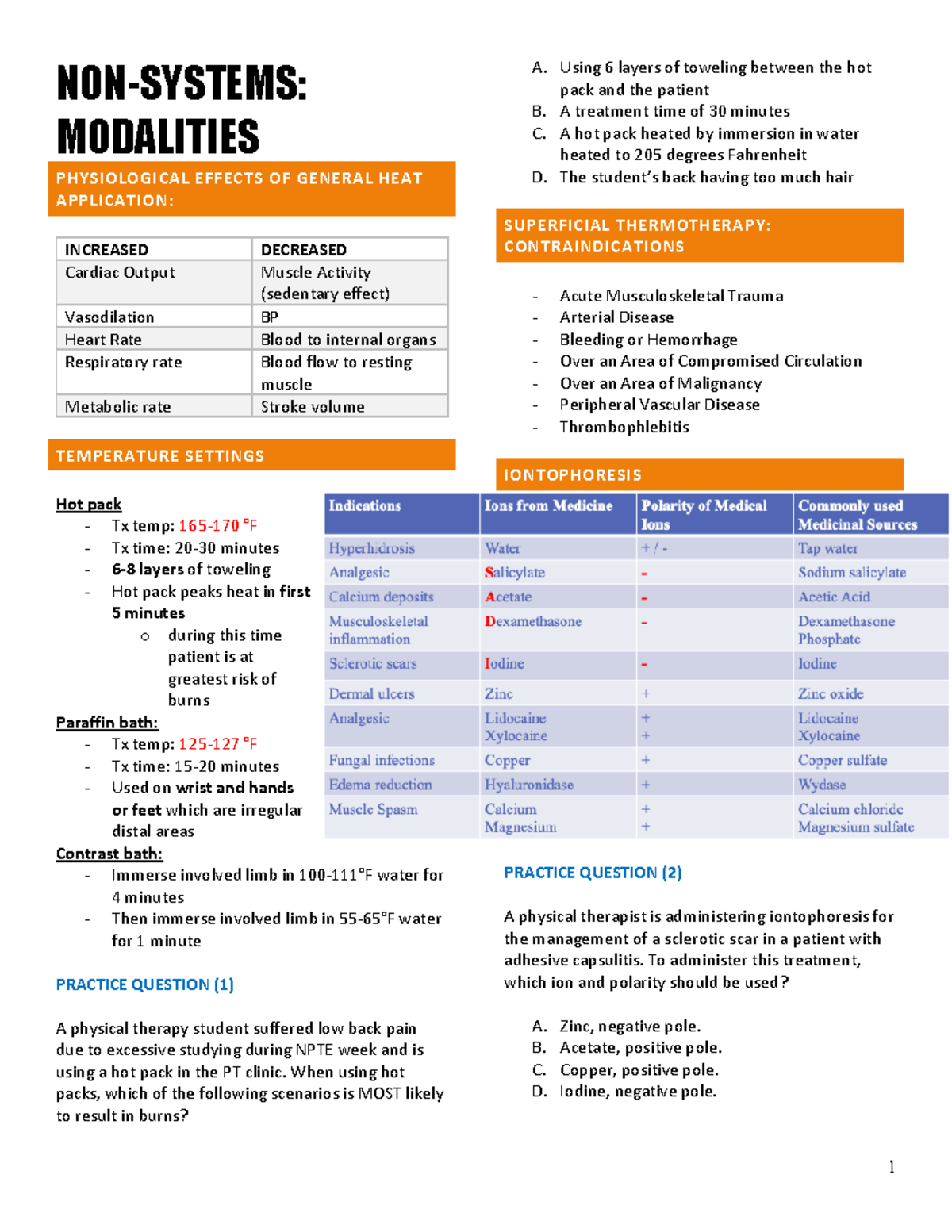 Modalities - gfdgfdg - NON-SYSTEMS: MODALITIES PHYSIOLOGICAL EFFECTS OF ...