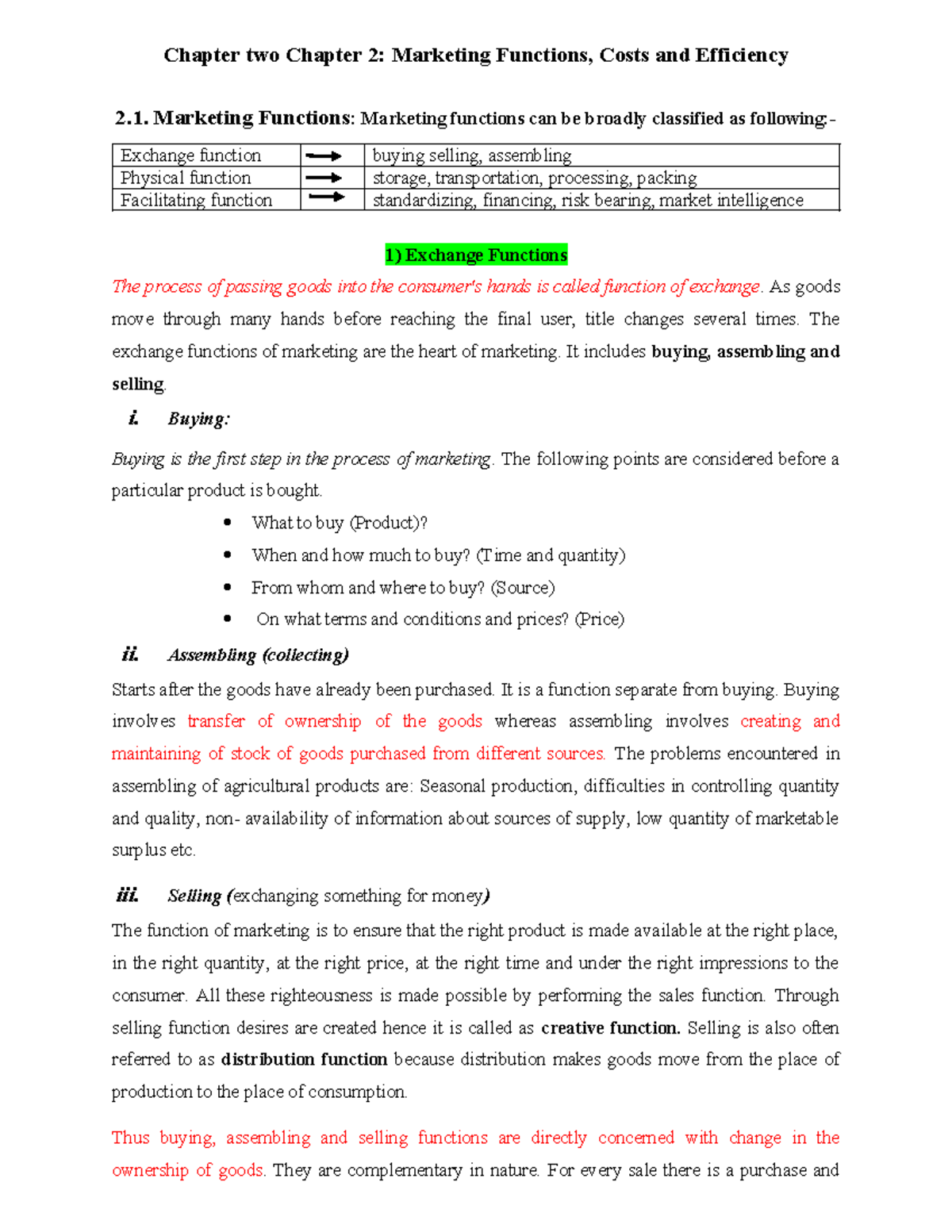 Mkt Ch2: Marketing Functions, Costs & Efficiency in Agri-Econ - Studocu