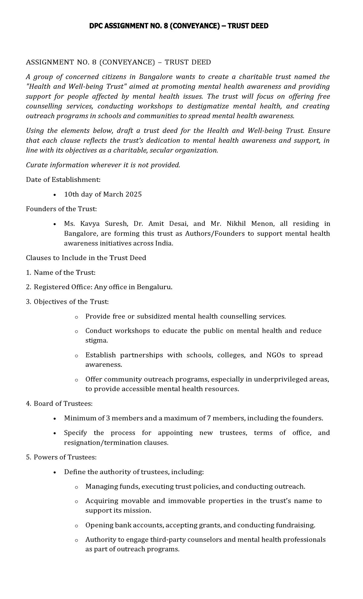 Assignment 8 (C) - Trust Deed for Mental Health Awareness - Studocu
