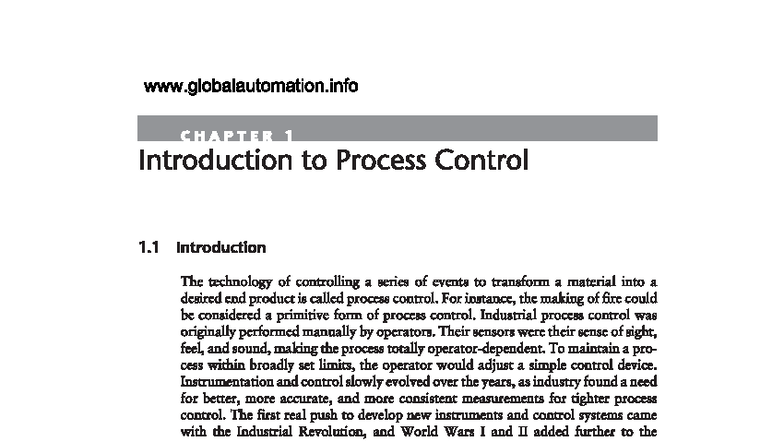 CHAPTER 1 - Introduction to Process Control (ENGR 101) - Studocu