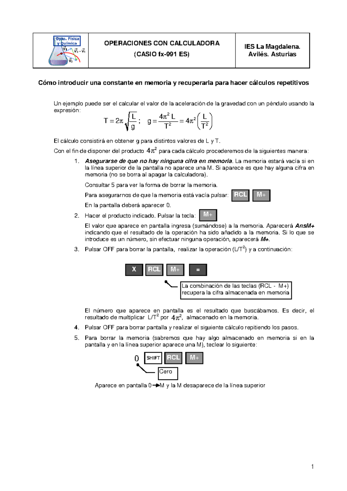 Operaciones con Calculadora (CASIO ES) - Física 2º Bachillerato - Studocu