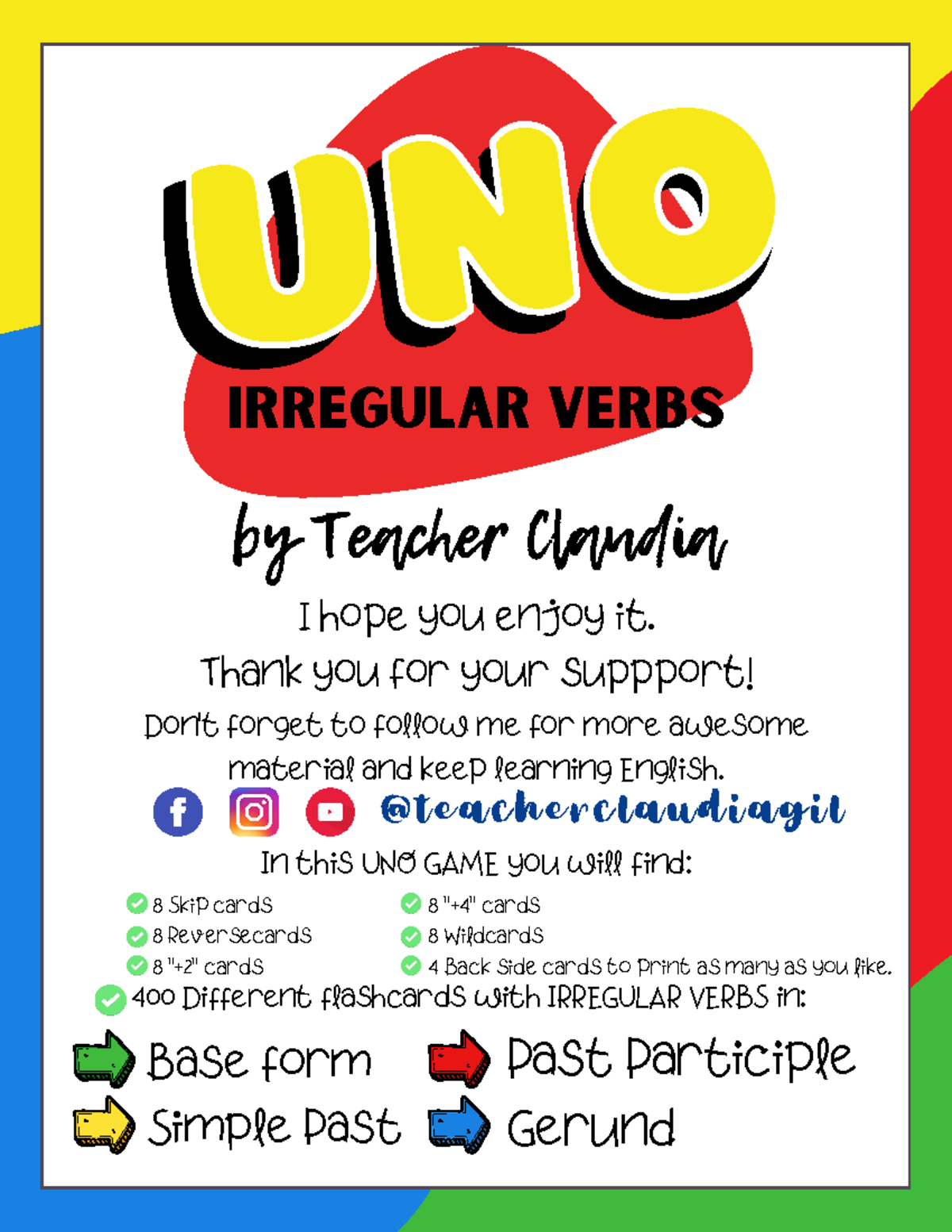 626596177 UNO 100 Irregular Verbs Flashcards by Teacher Claudia - Studocu