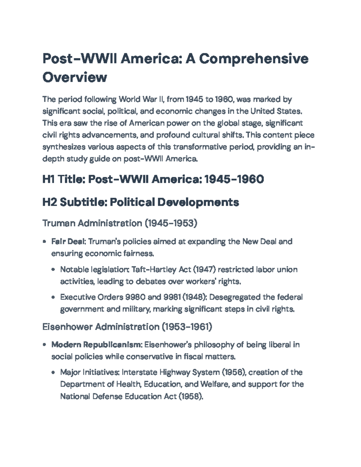 Post-WWII America (1945-1960): Key Political, Social, and Economic ...