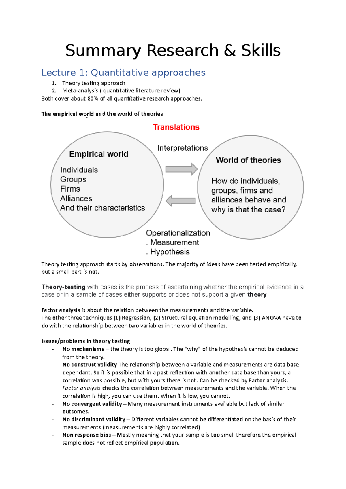 Summary of Research Methods & Skills for MSc BA Lectures - Studeersnel