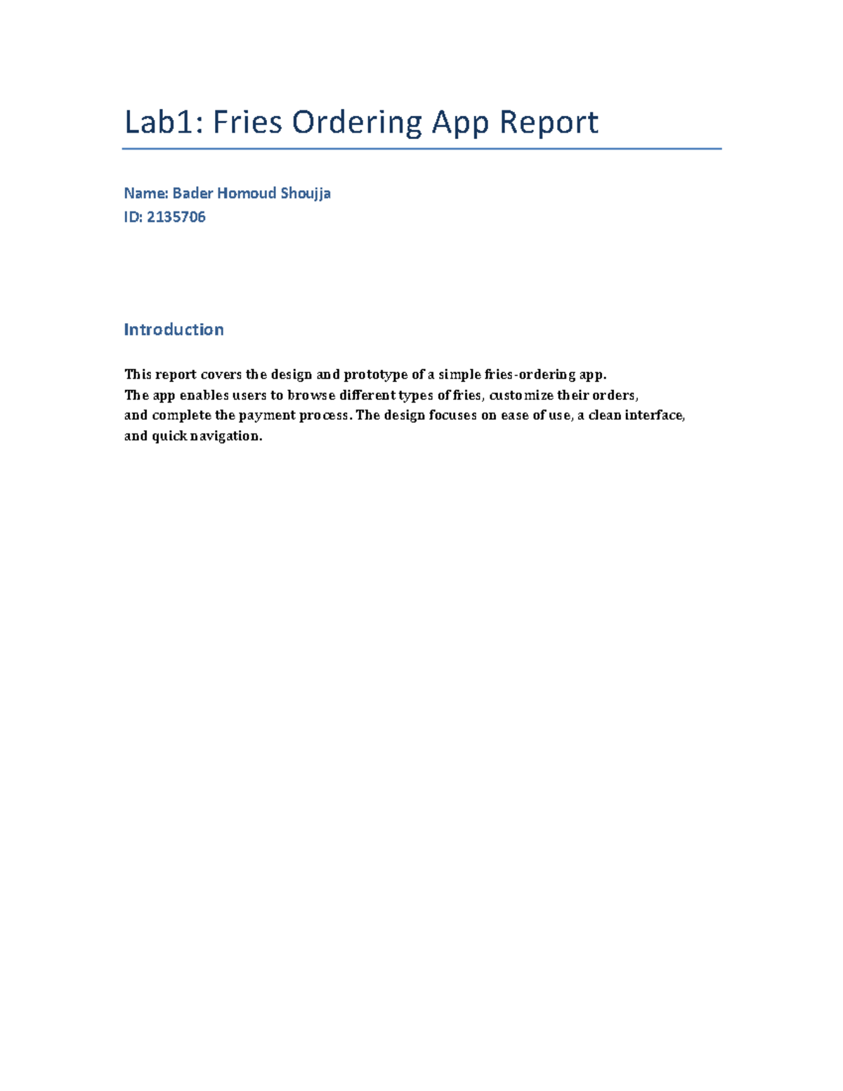 Lab1: Fries Ordering App Design & Prototype Report - Assignments - Studocu