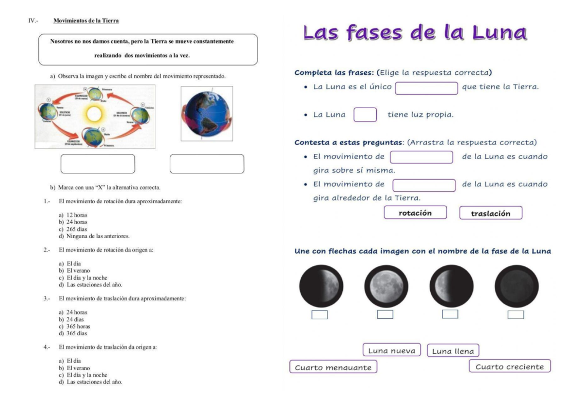 1°CTA- LA LUNA - ficha de trabajo - Movimientos de la Tierra Las fases ...