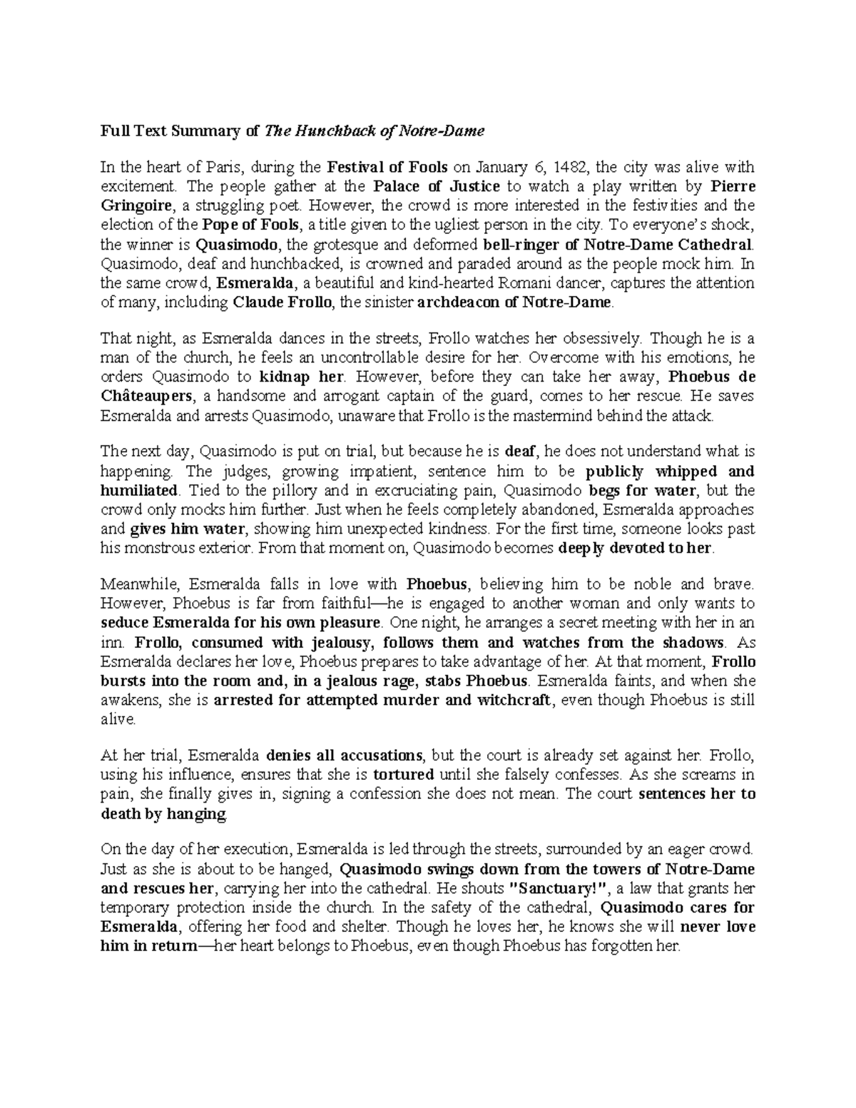 Summary of The Hunchback of Notre-Dame - Key Points & Analysis - Studocu