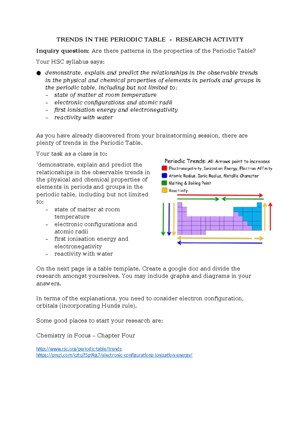 9b. Trends IN THE Periodic Table - TRENDS IN THE PERIODIC TABLE ...