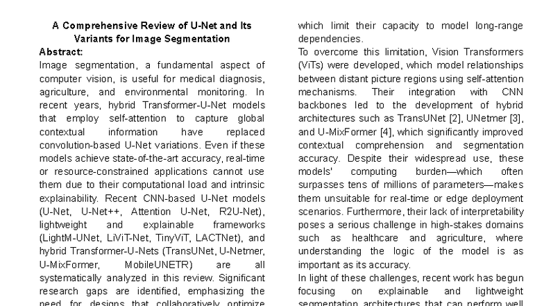 A Comprehensive Review of U-Net Variants for Image Segmentation - Studocu