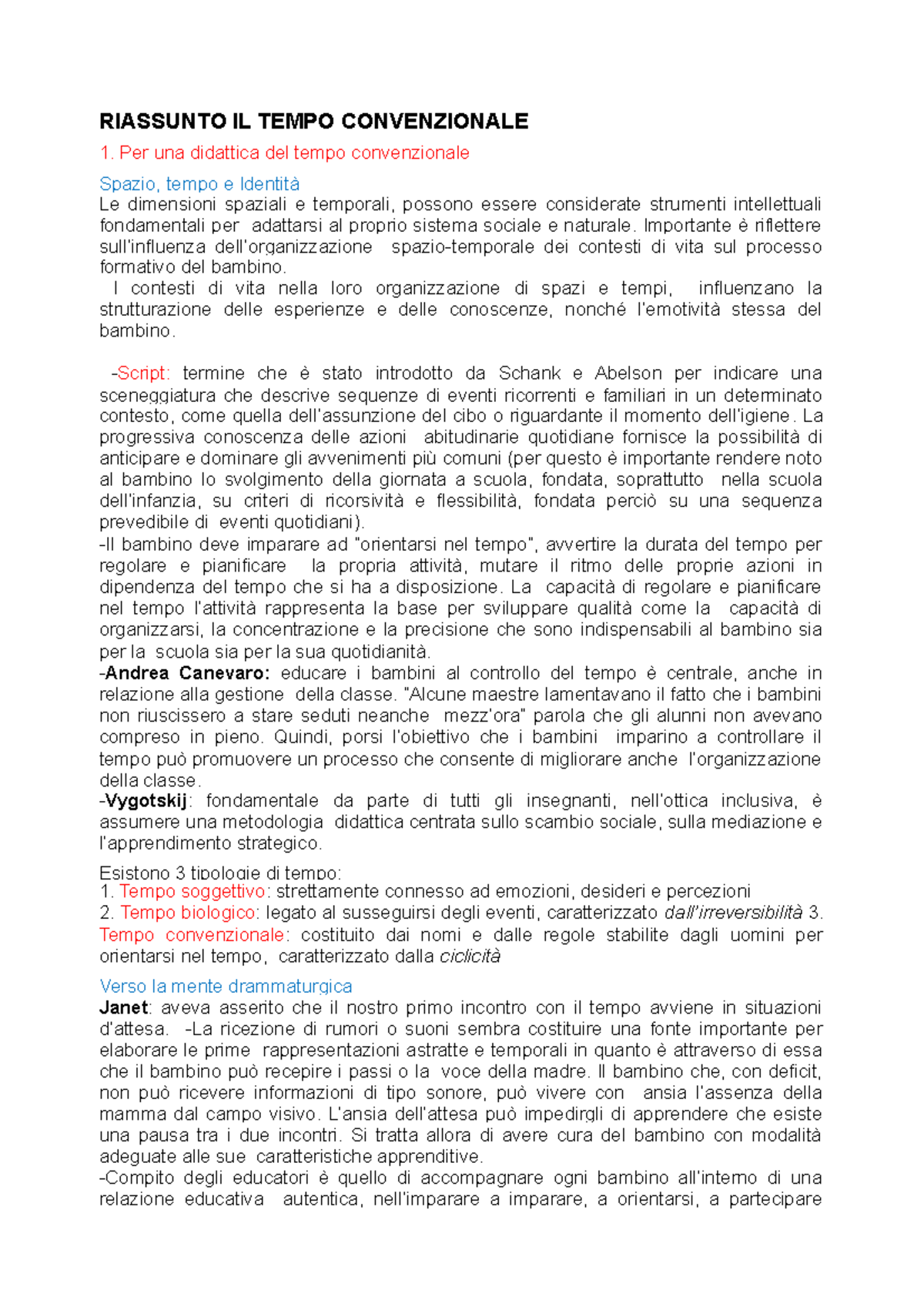 Riassunto: Il Tempo Convenzionale nella Didattica - Corso Infanzia ...