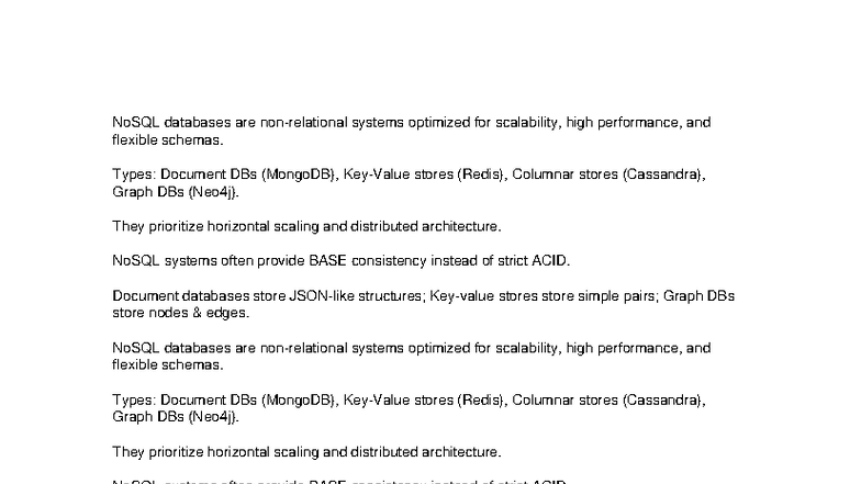 NoSQL Database Basics: Key Concepts and Types Explained - Studocu