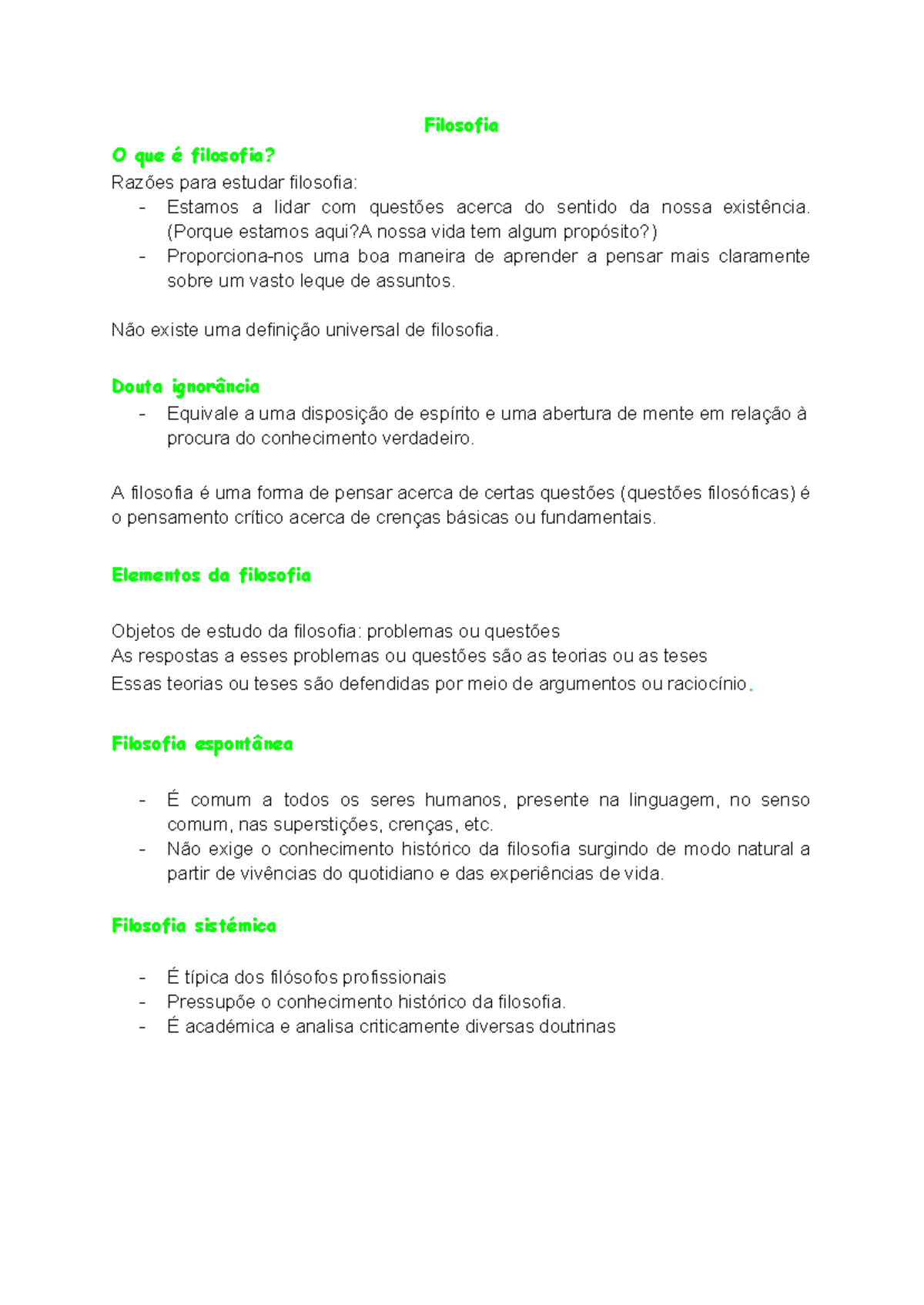 Resumos de Filosofia 10ºano - Filosofia O que é filosofia? Razões para ...