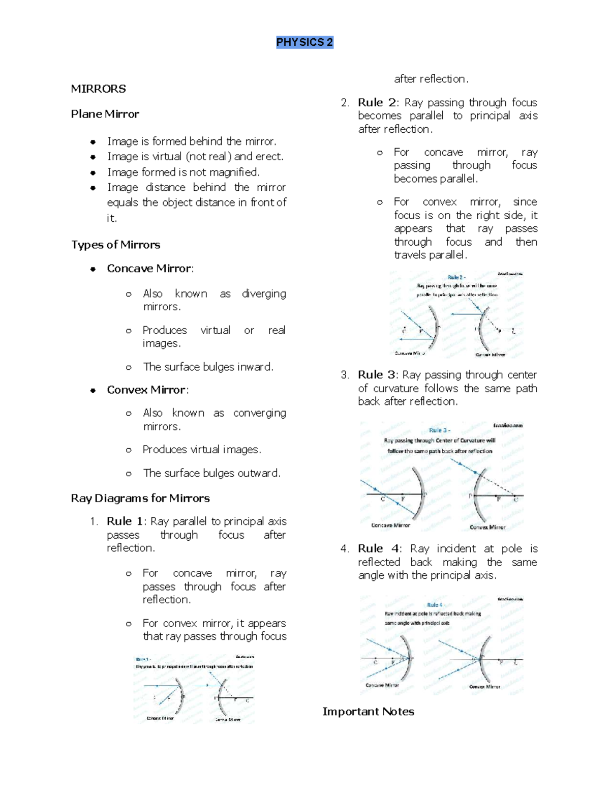 Physics (PHYS101) Final Exam Reviewer: Mirrors, Lenses & Relativity ...