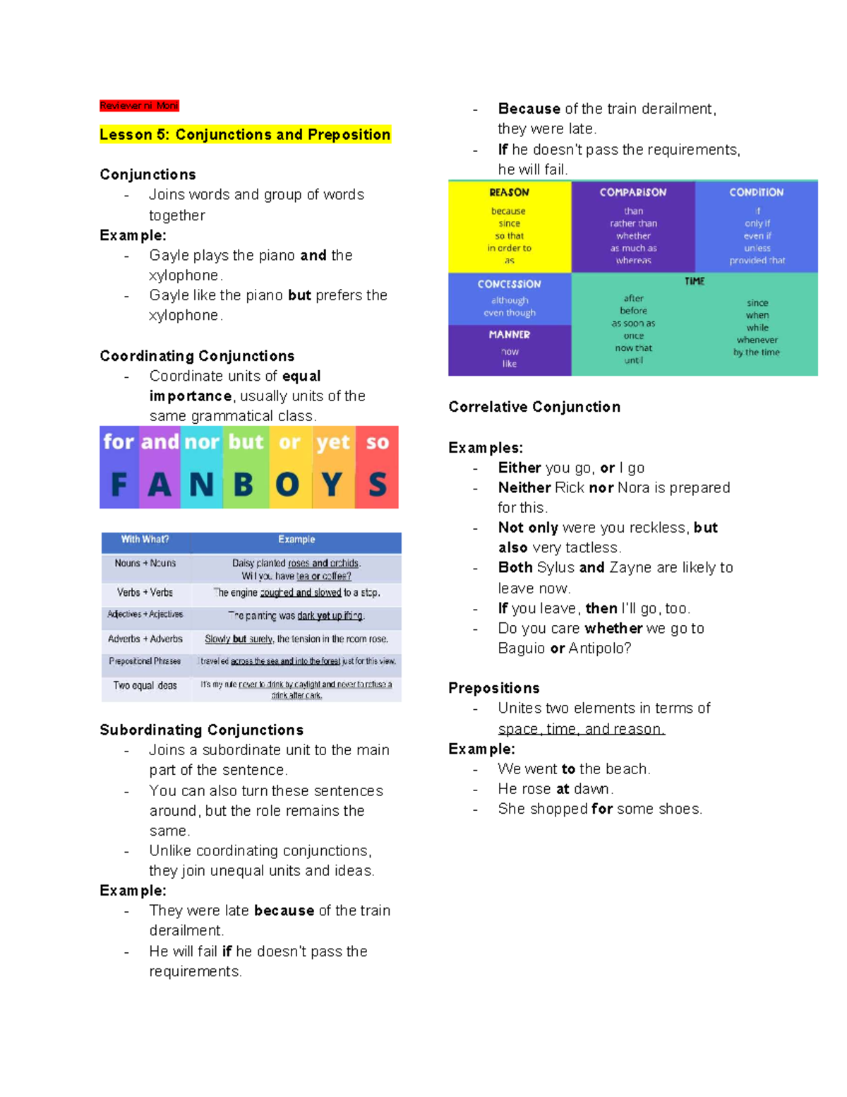 Grammar Concepts Review: Lesson 5 & 6 on Conjunctions and Sentences ...