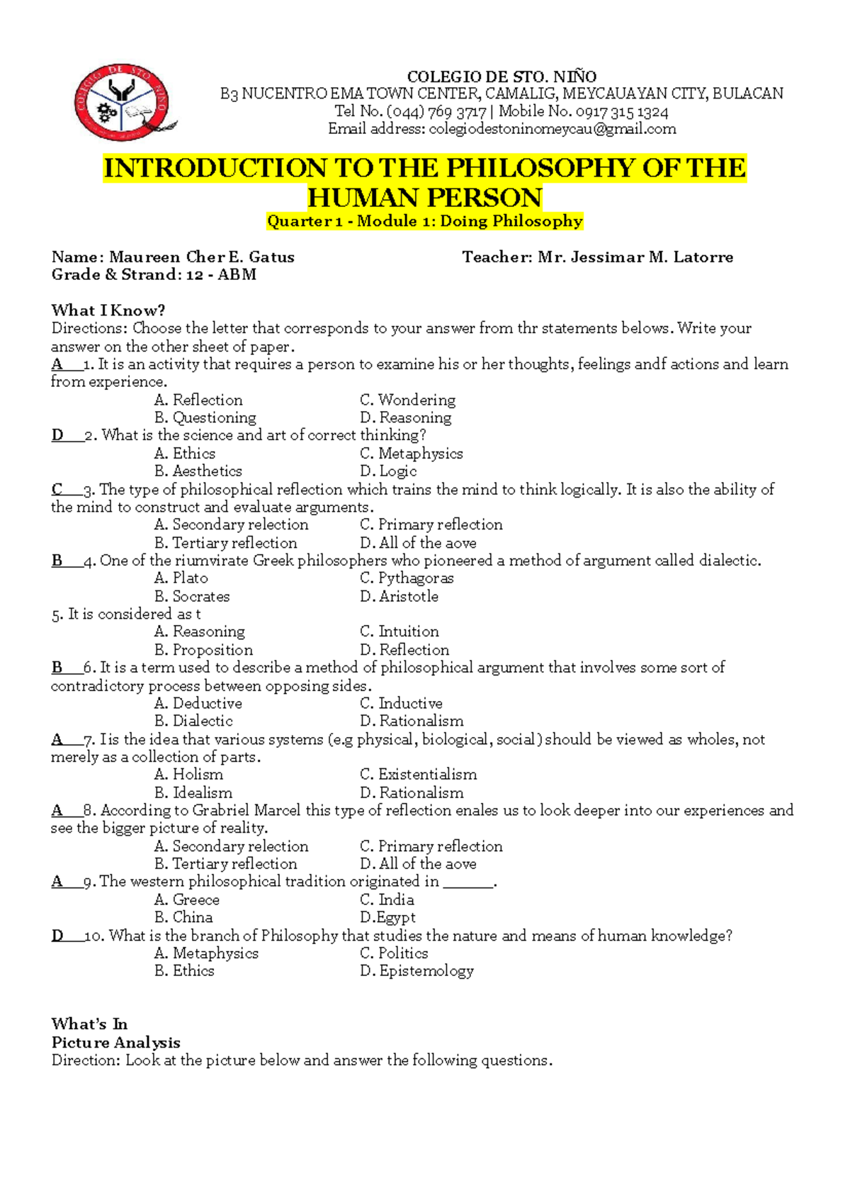 ABM 12: Introduction to the Philosophy of the Human Person - Module 1 ...