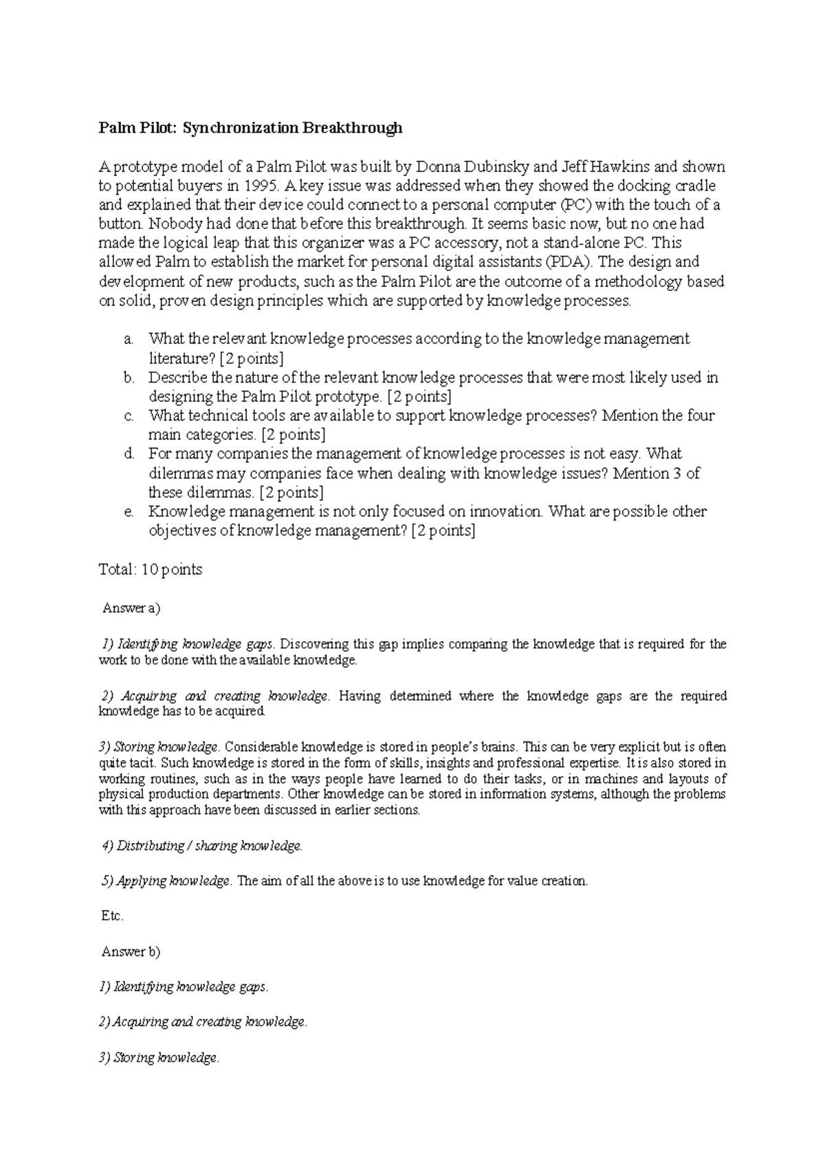 Tentamen 2020: Vragen over Kennismanagement en Palm Pilot Prototype ...