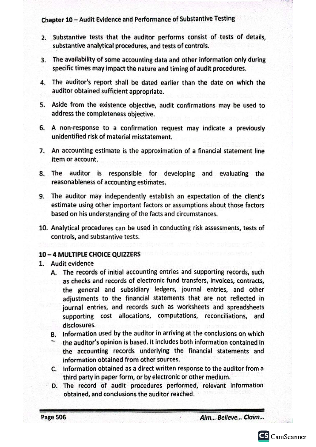 Aud Ch 10 - Audit Evidence & Substantive Testing Overview - Studocu