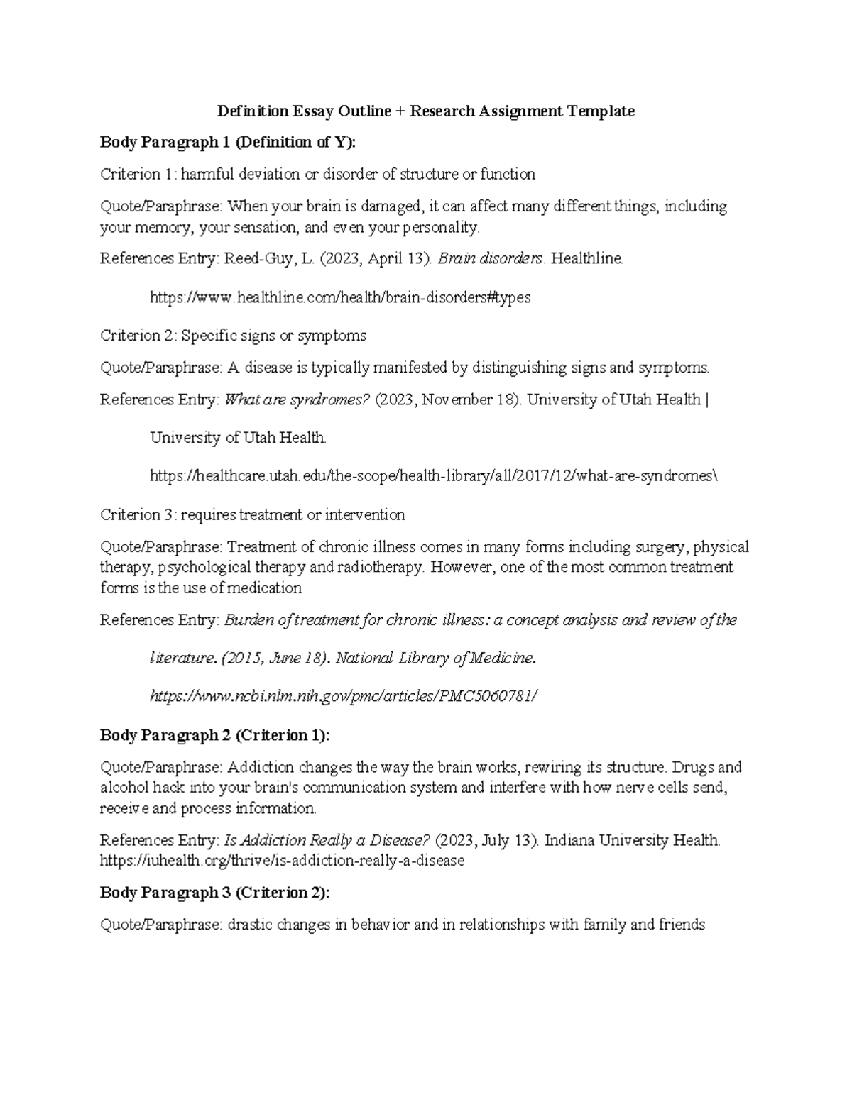 Definition Essay Outline Template - Definition Essay Outline + Research ...