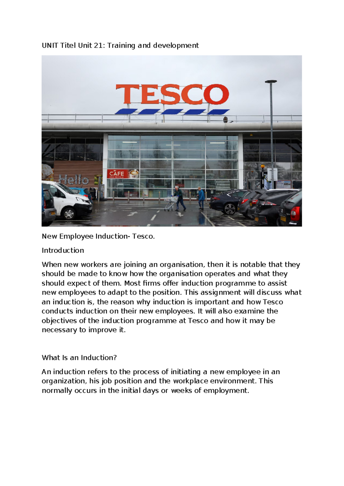 Unit 21: Induction Training for New Employees at Tesco - Studocu