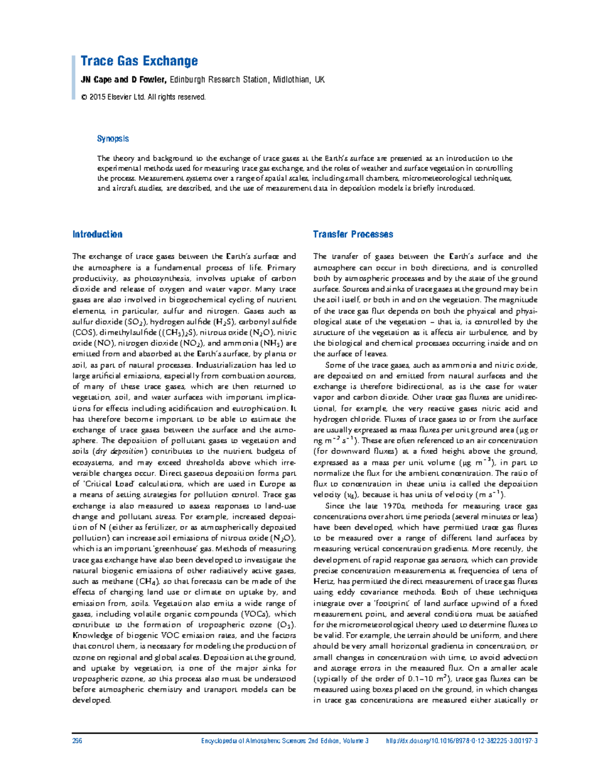 Trace Gas Exchange: Measurement Methods and Environmental Impacts ...