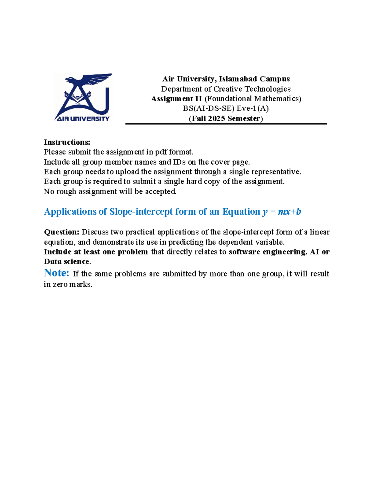 Assignment II (FM) - Practical Applications of Linear Equations - Studocu