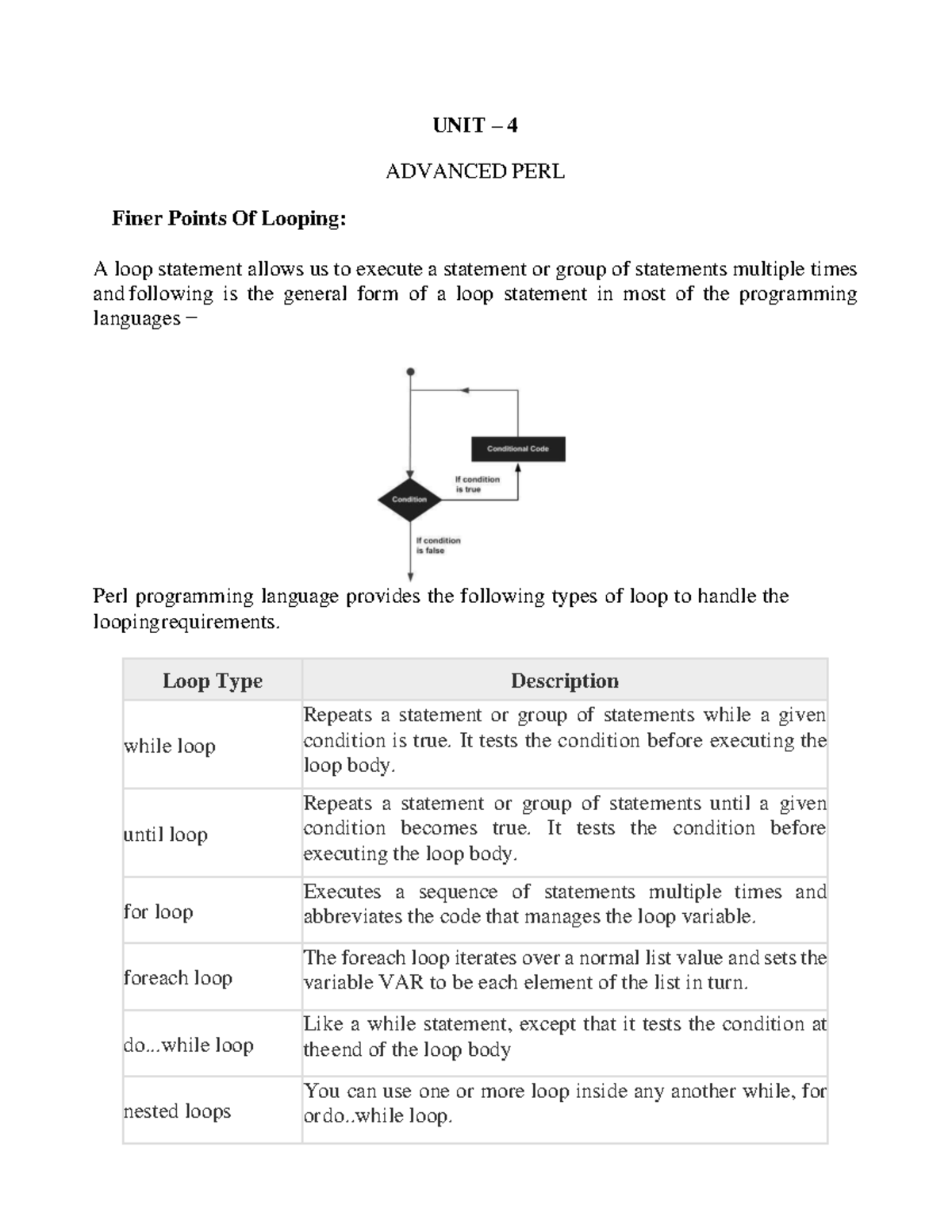 SL-UNIT - 4 - Advanced Perl: Looping and File Handling Concepts - Studocu