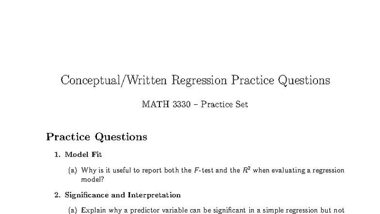 MATH Midterm Practice Questions on Regression Analysis - Studocu