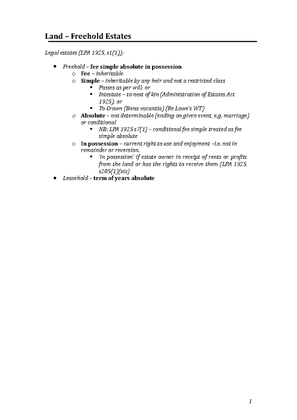 03 Freehold Estates - Comprehensive Overview of Land Law Principles ...