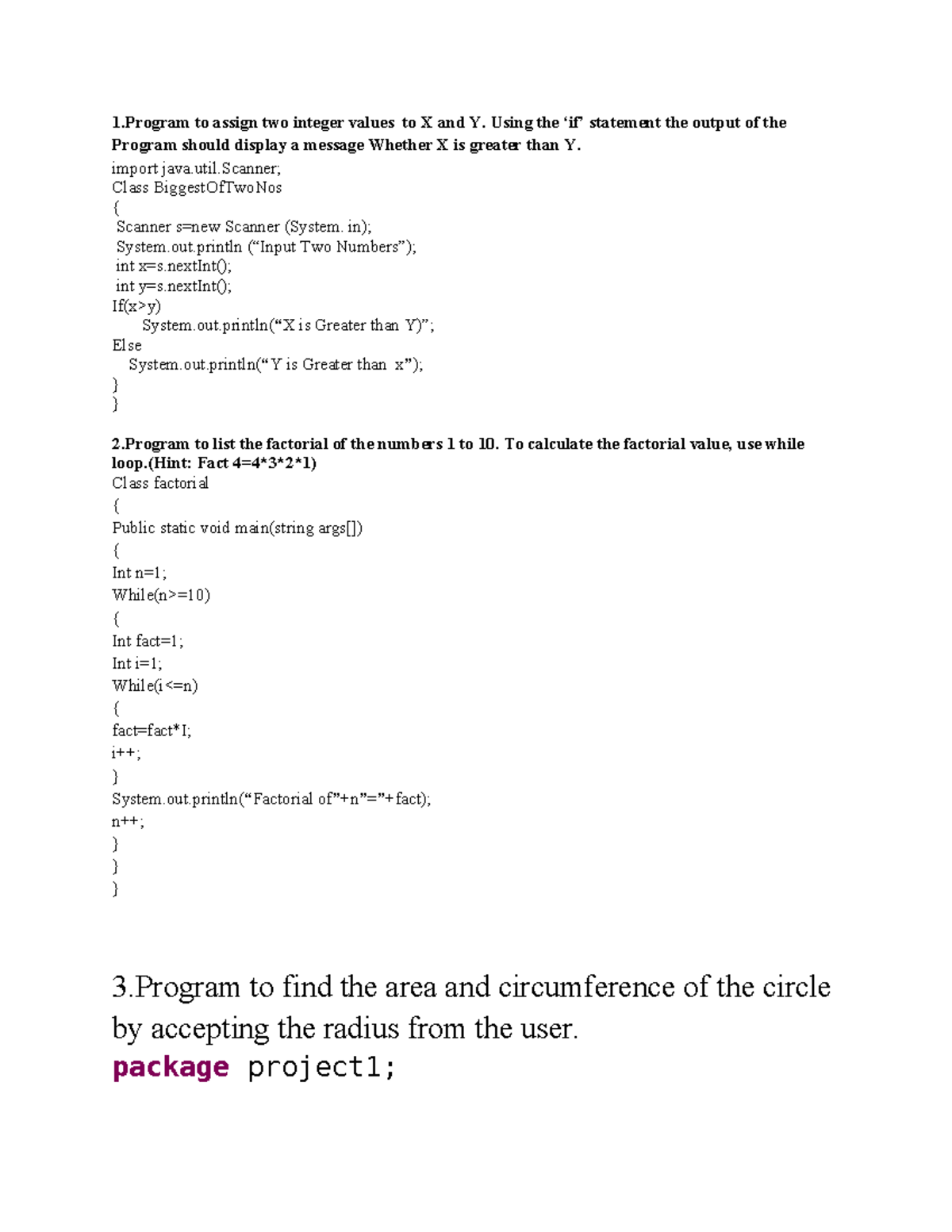 Java lab manul 1 - yes - 1 to assign two integer values to X and Y. Using the ‘if’ statement the ...
