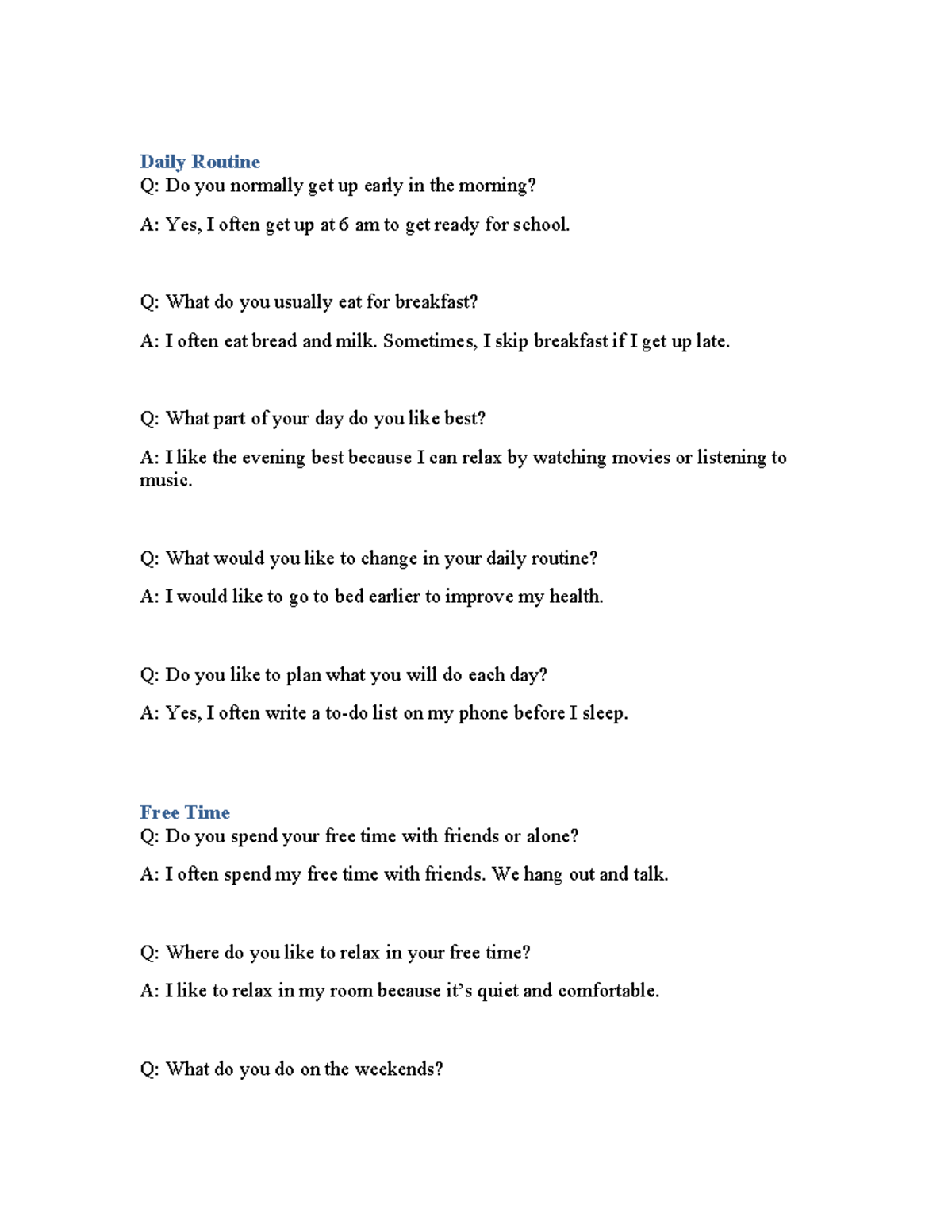 Daily Routine and Lifestyle Insights - ENG101 - Studocu