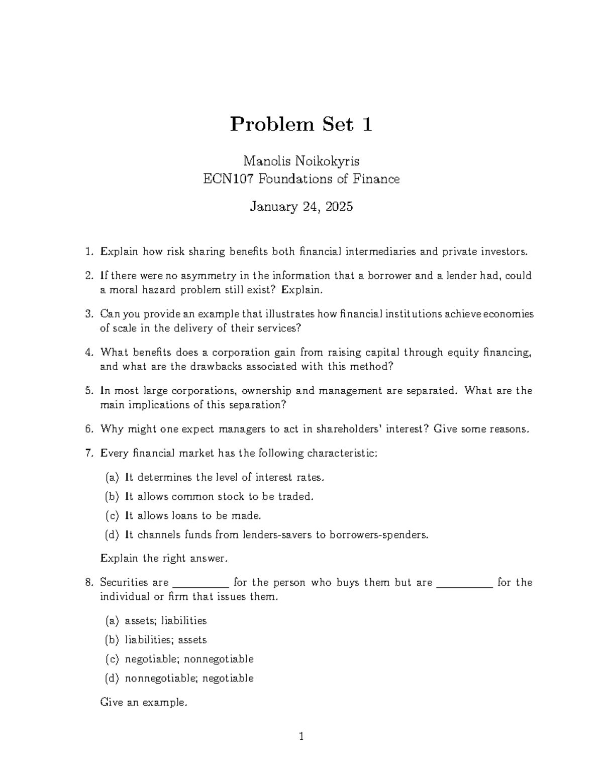 ECN107 Problem Set 1 NS - Problem Set 1 Manolis Noikokyris ECN107 ...